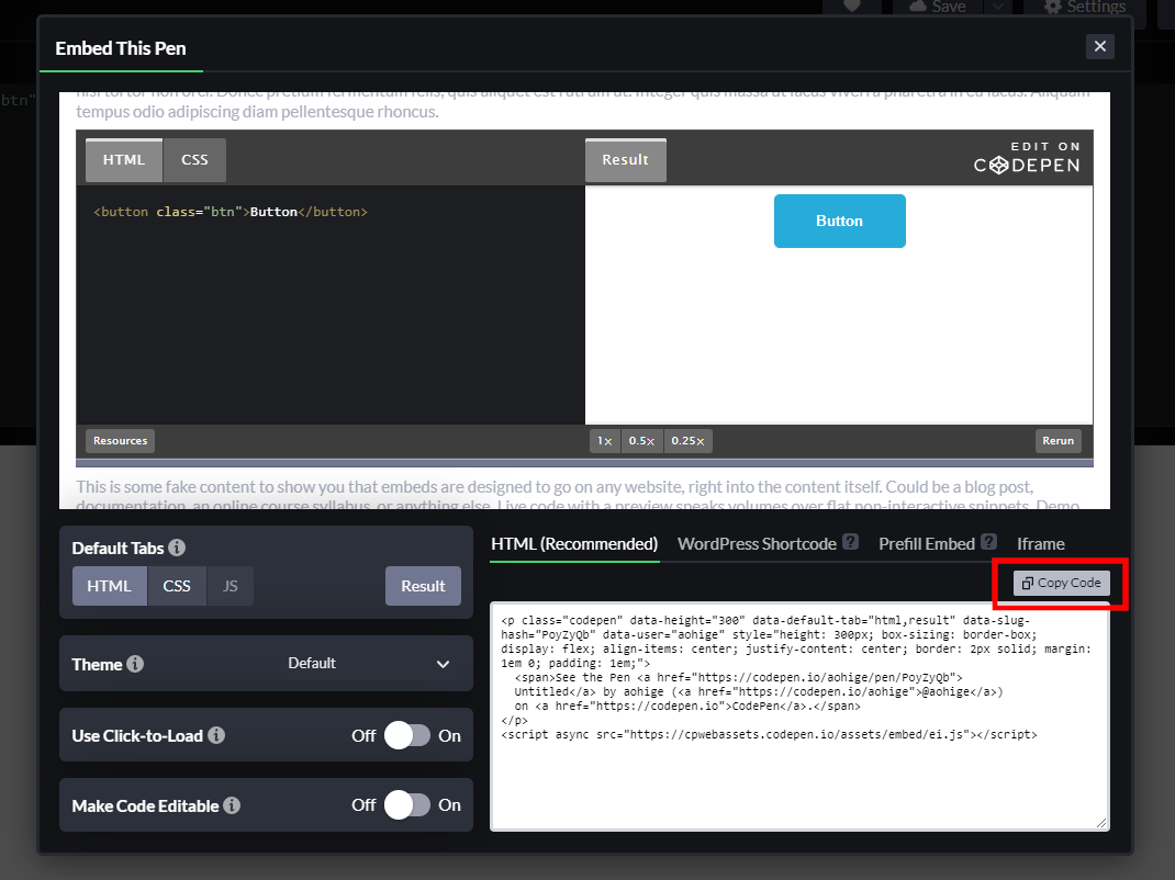 WordPressでcssのコードと実行結果を表示させるCodepenの登録と設置方法-【初心者向け】 - あおひげライフ